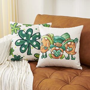 carrie home st patricks day gnome throw pillow covers 18×18 set of 2 green lucky shamrock pillow covers saint patricks day gnome decor for home couch and sofa