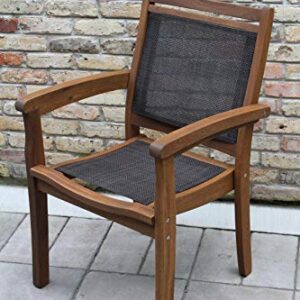 Outdoor Interiors 10555DK Sling and Eucalyptus Stackable Arm Chair, Dark Brown