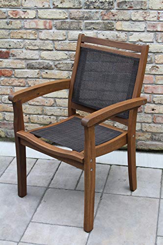 Outdoor Interiors 10555DK Sling and Eucalyptus Stackable Arm Chair, Dark Brown