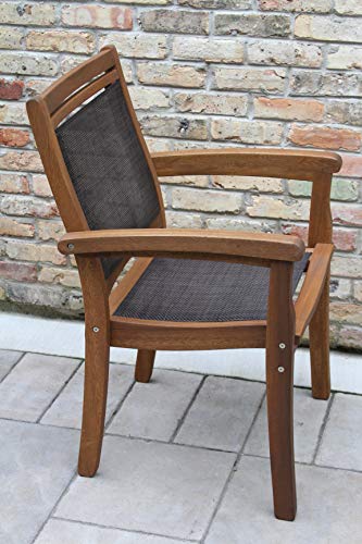 Outdoor Interiors 10555DK Sling and Eucalyptus Stackable Arm Chair, Dark Brown