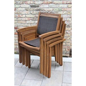 Outdoor Interiors 10555DK Sling and Eucalyptus Stackable Arm Chair, Dark Brown