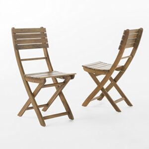 christopher knight home positano outdoor acacia wood foldable dining chairs, 2-pcs set, natural stained