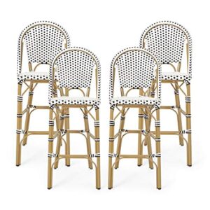 christopher knight home 314450 kinner outdoor barstool, black + white + bamboo print finish