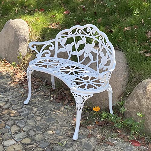 KAI LI Garden Bench, Metal Aluminum Rose, Suitable for Garden Porch Park Front Porch Balcony Outdoor (White)