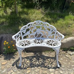 KAI LI Garden Bench, Metal Aluminum Rose, Suitable for Garden Porch Park Front Porch Balcony Outdoor (White)