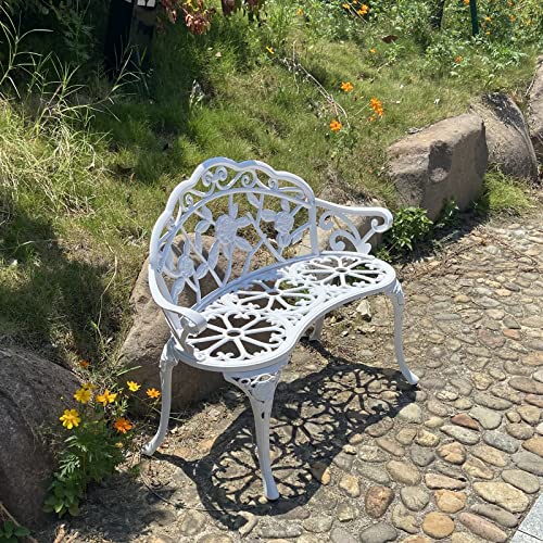 KAI LI Garden Bench, Metal Aluminum Rose, Suitable for Garden Porch Park Front Porch Balcony Outdoor (White)