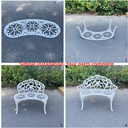 KAI LI Garden Bench, Metal Aluminum Rose, Suitable for Garden Porch Park Front Porch Balcony Outdoor (White)