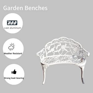 KAI LI Garden Bench, Metal Aluminum Rose, Suitable for Garden Porch Park Front Porch Balcony Outdoor (White)