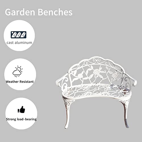 KAI LI Garden Bench, Metal Aluminum Rose, Suitable for Garden Porch Park Front Porch Balcony Outdoor (White)