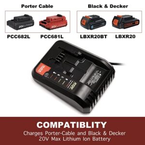 Lilocaja PCC692L Replacement for Porter Cable 20V Battery Charger Compatible with Porter Cable 20V Max Lithium Battery PCC699L PCC680L and Black & Decker 20V Max Lithium Battery LBXR20