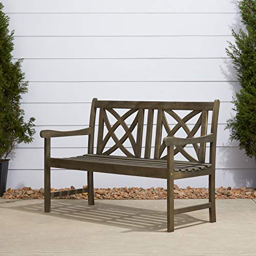 Vifah Renaissance Outdoor Patio 4-Foot Hand-Scraped Wood Garden Bench