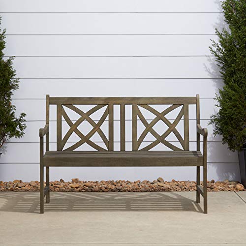 Vifah Renaissance Outdoor Patio 4-Foot Hand-Scraped Wood Garden Bench