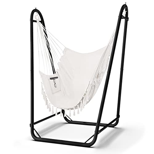 Hammock Chair with Stand,Heavy-Duty Hanging Chair with Stand, for Indoor Outdoor,Sturdy Swing Chair with Stand Max Load 350 pounds…