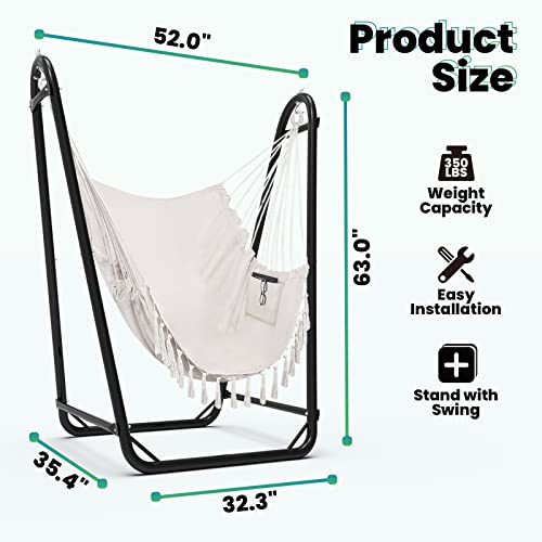 Hammock Chair with Stand,Heavy-Duty Hanging Chair with Stand, for Indoor Outdoor,Sturdy Swing Chair with Stand Max Load 350 pounds…