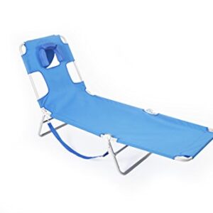 Ostrich Lounge Chaise & Rio Beach Portable Folding Backpack Beach Lounge Chair with Backpack Straps and Storage Pouch, Blue Stripe, ·72“ x 22“ x 10"