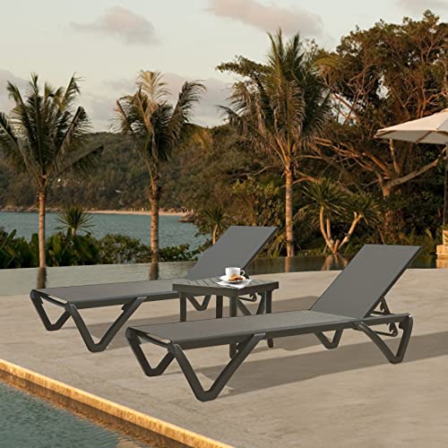 Domi Pool Lounge Chairs, Aluminum Patio Chaise Lounge with Side Table, 5 Position Adjustable Backrest and Wheels, All Weather Outdoor Lounge Chairs for Beach, Yard, Balcony, Poolside, Gray