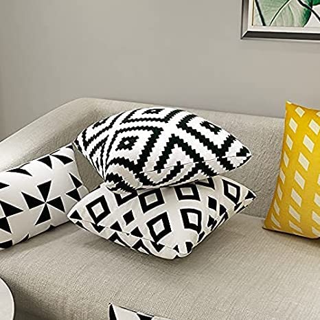 Outdoor Black White Pillow Cover Waterproof, Boho Aztec Double Printed Throw Pillow Covers, Decorative Geometric Modern Cushion Covers for Garden Patio Furniture Couch Sofa Home,12×20 Inch, Set of 4