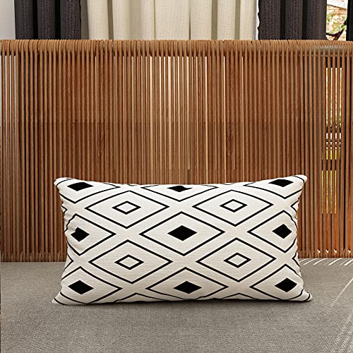 Outdoor Black White Pillow Cover Waterproof, Boho Aztec Double Printed Throw Pillow Covers, Decorative Geometric Modern Cushion Covers for Garden Patio Furniture Couch Sofa Home,12×20 Inch, Set of 4