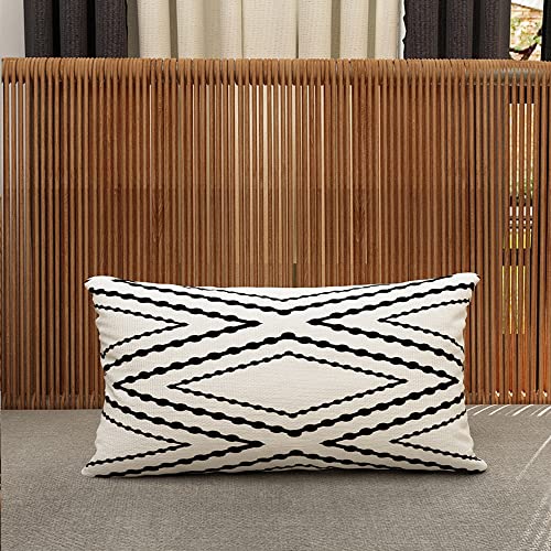 Outdoor Black White Pillow Cover Waterproof, Boho Aztec Double Printed Throw Pillow Covers, Decorative Geometric Modern Cushion Covers for Garden Patio Furniture Couch Sofa Home,12×20 Inch, Set of 4