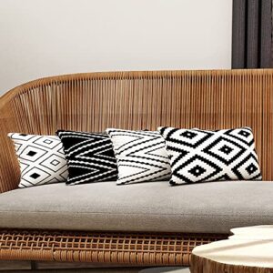 Outdoor Black White Pillow Cover Waterproof, Boho Aztec Double Printed Throw Pillow Covers, Decorative Geometric Modern Cushion Covers for Garden Patio Furniture Couch Sofa Home,12×20 Inch, Set of 4