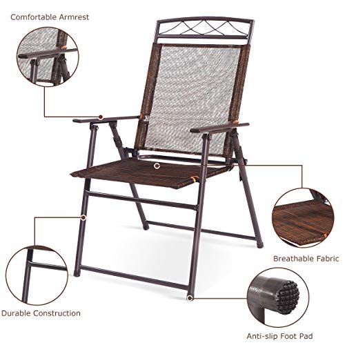 Safstar Patio Folding Chairs Set of 4, Portable Sling Chair for Backyard Poolside Balcony Lawn