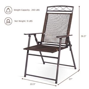 Safstar Patio Folding Chairs Set of 4, Portable Sling Chair for Backyard Poolside Balcony Lawn