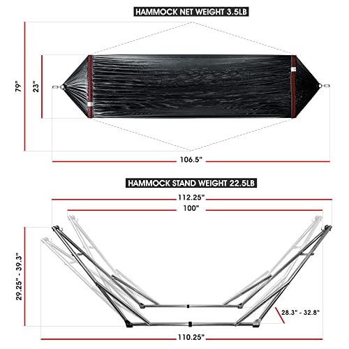 Tranquillo Double Hammock with Stand 550lb Capacity Double Hammock with Spreader Bar/Sturdy Flexible Hammock Stand Portable, Outdoor Indoor, Black