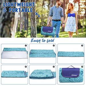 ZOMAKE Picnic Blankets Waterproof Foldable,79"x79" Concert Blanket,Beach Blanket,Yard Blanket,Outdoor Grass Blanket - Sandproof - Large (Peacock Blue)