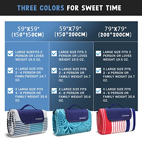 ZOMAKE Picnic Blankets Waterproof Foldable,79"x79" Concert Blanket,Beach Blanket,Yard Blanket,Outdoor Grass Blanket - Sandproof - Large (Peacock Blue)