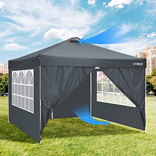 Canopy 10x10 Waterproof Pop up Canopy Tent with 4 Sidewalls, Outdoor Event Shelter Sun Shade Party Commercial Canopy with Air Vent, 4 Weight Bags, Carry Bag