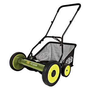 sun joe fba mj502m reel mower w/ 8.5-gallon, 9-position height adjustment, foam grip, compact design, green, 20-inch manual w/grass catcher