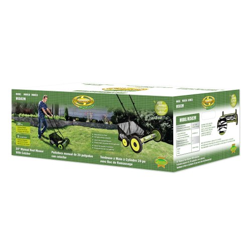 Sun Joe FBA MJ502M Reel Mower w/ 8.5-Gallon, 9-Position Height Adjustment, Foam Grip, Compact Design, Green, 20-Inch Manual w/Grass Catcher