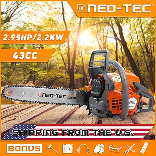 NEOTEC NH843 43cc Gas Chainsaw with 16 Inch Guide Bar and Chain, Power Chain Saw 2.95HP 2,2KW 16" Gasoline Chainsaws for Trees and Firewood Cutting, All Parts Compatible with Husqvarna 543XP Milling