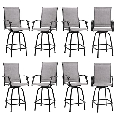 Timechee Set of 8 Outdoor Swivel Bar Stools, Height Patio Chairs Patio Bistro Stools, All Weather Patio Bar Set for Bistro Lawn, Garden, Backyard (8, Grayish Brown)