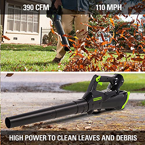 Greenworks 40V (110 MPH / 390 CFM) Cordless Axial Blower, 3.0Ah Battery and Charger Included LB-390