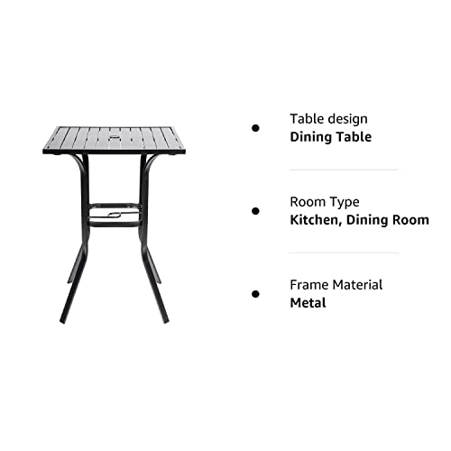 Omelaza Patio Height Bar Table, Outdoor Bistro Square High Top Dining Table with 1.57'' Umbrella Hole & Steel Slat Table Top (Black)