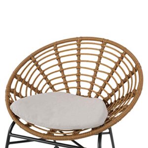 Great Deal Furniture Yilia Outdoor Wicker Dining Chairs with Cushions (Set of 2), Light Brown and Beige