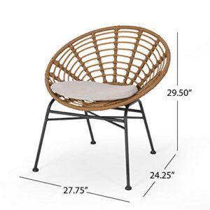 Great Deal Furniture Yilia Outdoor Wicker Dining Chairs with Cushions (Set of 2), Light Brown and Beige