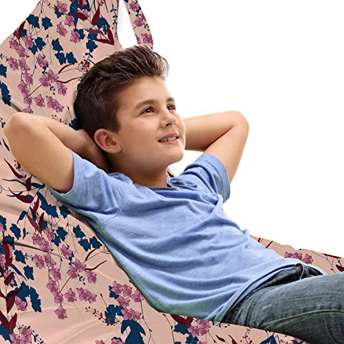 Ambesonne Flowers Lounger Chair Bag, Pattern of Japanese Cherry Blossom Tree Along Blossoms Romantic Ethnic, High Capacity Storage with Handle Container, Lounger Size, Burgundy and Pale Peach