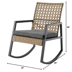 Walker Edison Lana Modern Metal Frame Cane Weave Rocking Chair, 38 Inch, Light Brown and Grey