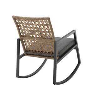 Walker Edison Lana Modern Metal Frame Cane Weave Rocking Chair, 38 Inch, Light Brown and Grey