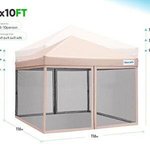 Quictent 10'x10' Pop up Canopy Tent with Netting, Outdoor Instant Portable Gazebo Ez up Screen House Room Tent -Fully Sealed, Waterproof & Sand Bags Included (Tan)