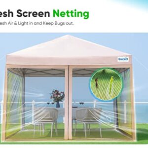 Quictent 10'x10' Pop up Canopy Tent with Netting, Outdoor Instant Portable Gazebo Ez up Screen House Room Tent -Fully Sealed, Waterproof & Sand Bags Included (Tan)