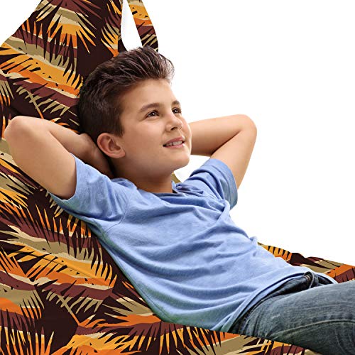 Ambesonne Exotic Lounger Chair Bag, Summer Earth Tones Inspired Tropical Leaf Savannah Foliage Art Deco, High Capacity Storage with Handle Container, Lounger Size, Pale Maroon Orange Brown