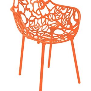 LeisureMod Devon Modern Aluminum Indoor-Outdoor Stackable Patio Dining Armchair, Orange