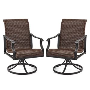 EROMMY Patio Wicker Swivel Chair Set of 2, Heavy Duty Outdoor Dining Chair with 23.5'' High Back, Extra-Large Water-Fall Seat, Rattan Porch Chair Gentle Rocker for Outside, Garden, Backyard, 2 PCS