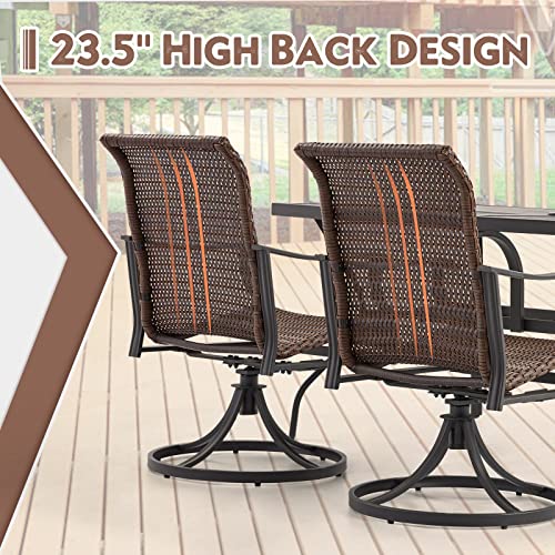 EROMMY Patio Wicker Swivel Chair Set of 2, Heavy Duty Outdoor Dining Chair with 23.5'' High Back, Extra-Large Water-Fall Seat, Rattan Porch Chair Gentle Rocker for Outside, Garden, Backyard, 2 PCS