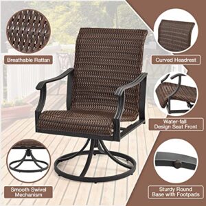 EROMMY Patio Wicker Swivel Chair Set of 2, Heavy Duty Outdoor Dining Chair with 23.5'' High Back, Extra-Large Water-Fall Seat, Rattan Porch Chair Gentle Rocker for Outside, Garden, Backyard, 2 PCS