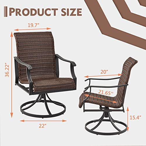 EROMMY Patio Wicker Swivel Chair Set of 2, Heavy Duty Outdoor Dining Chair with 23.5'' High Back, Extra-Large Water-Fall Seat, Rattan Porch Chair Gentle Rocker for Outside, Garden, Backyard, 2 PCS