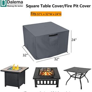 Dalema 32 Inch Square Outdoor Table Cover,100% Waterproof Heavy Duty Patio Square Fire Pit Cover,Outside Furniture Protector Covers For Square Table/Fire Pit(32" x 32" x 24",Grey).